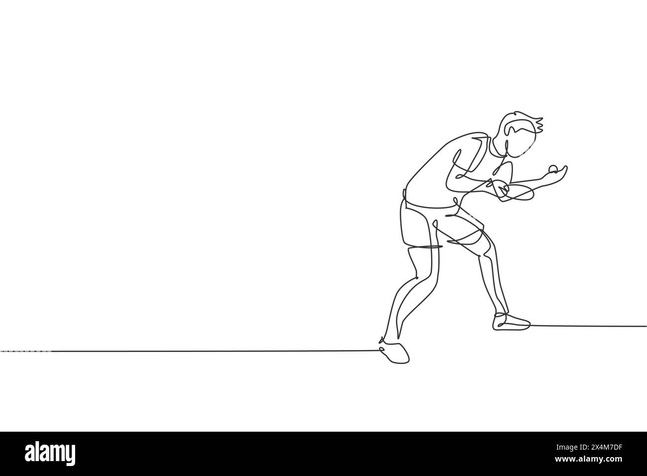 One single line drawing of young energetic man table tennis player ready to ball serving vector ...