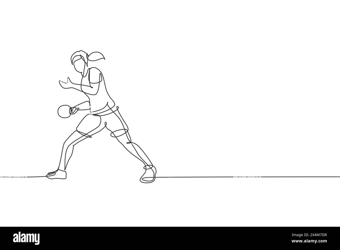 Single continuous line drawing of young agile woman table tennis player ...