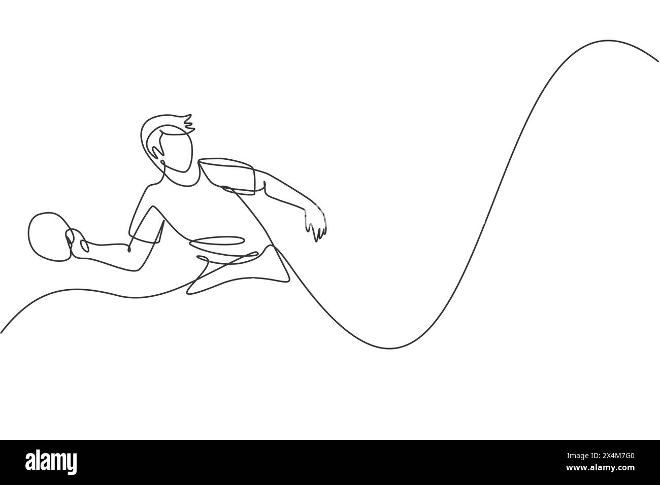One continuous line drawing of young sporty man table tennis player ...