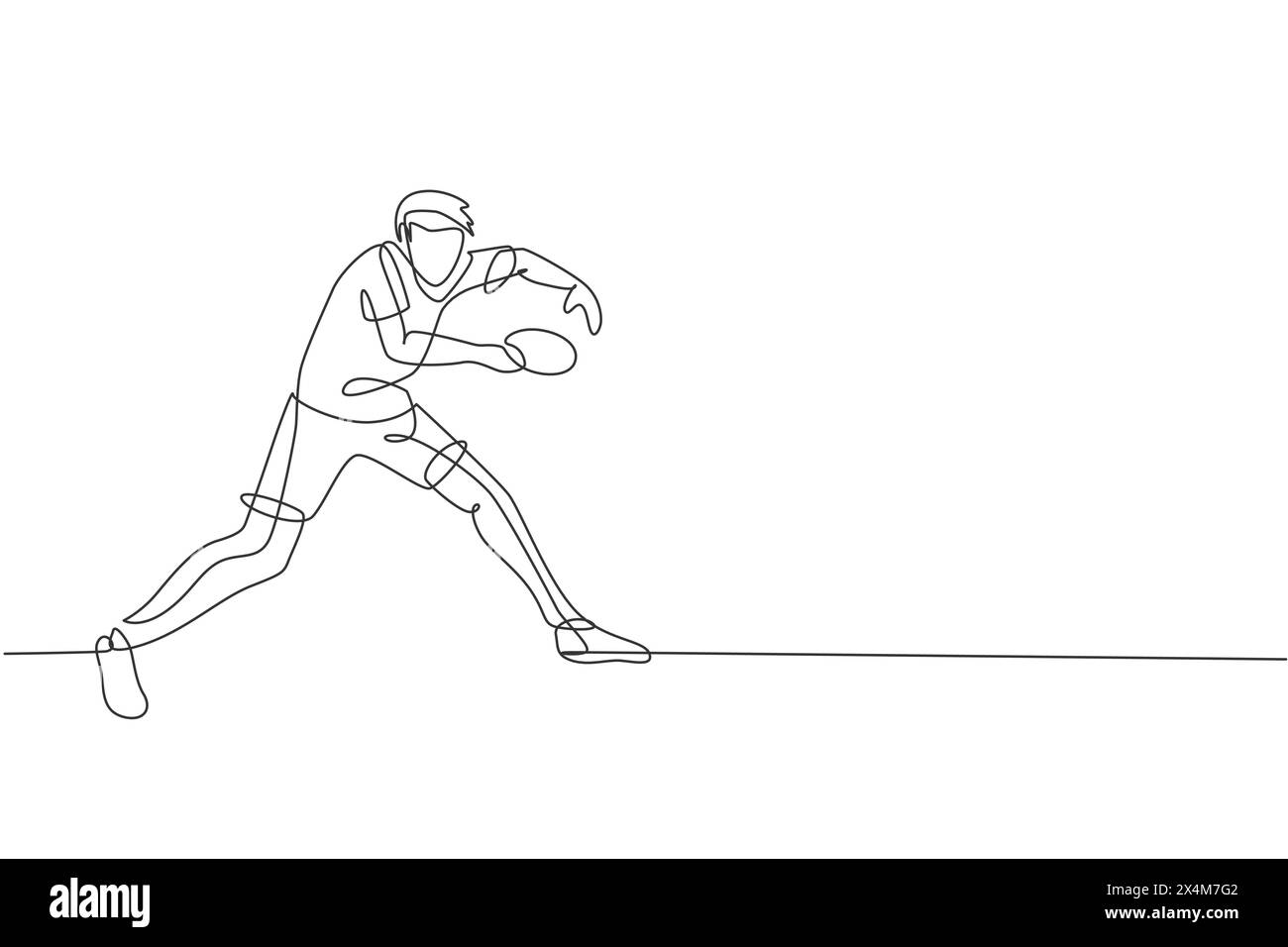 One single line drawing young energetic man table tennis player pose defensively vector graphic ...