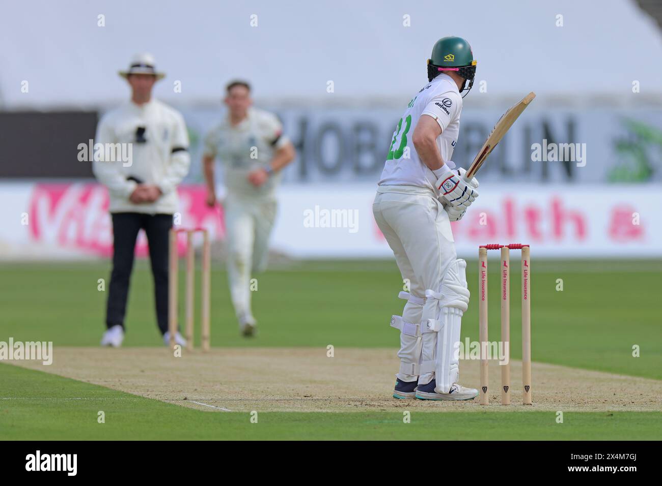 London. 4th May 2024. Ethan Bamber (54 Middlesex) bowling at Lewis Hill ...