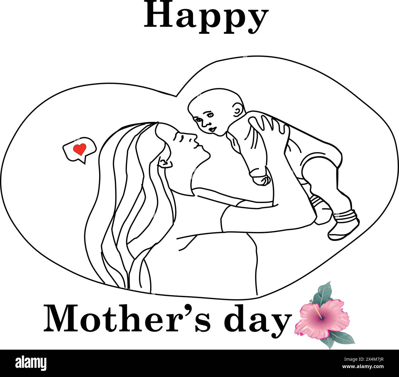 Happy Mother's day card. Mother picks up baby on arms laughing up ...