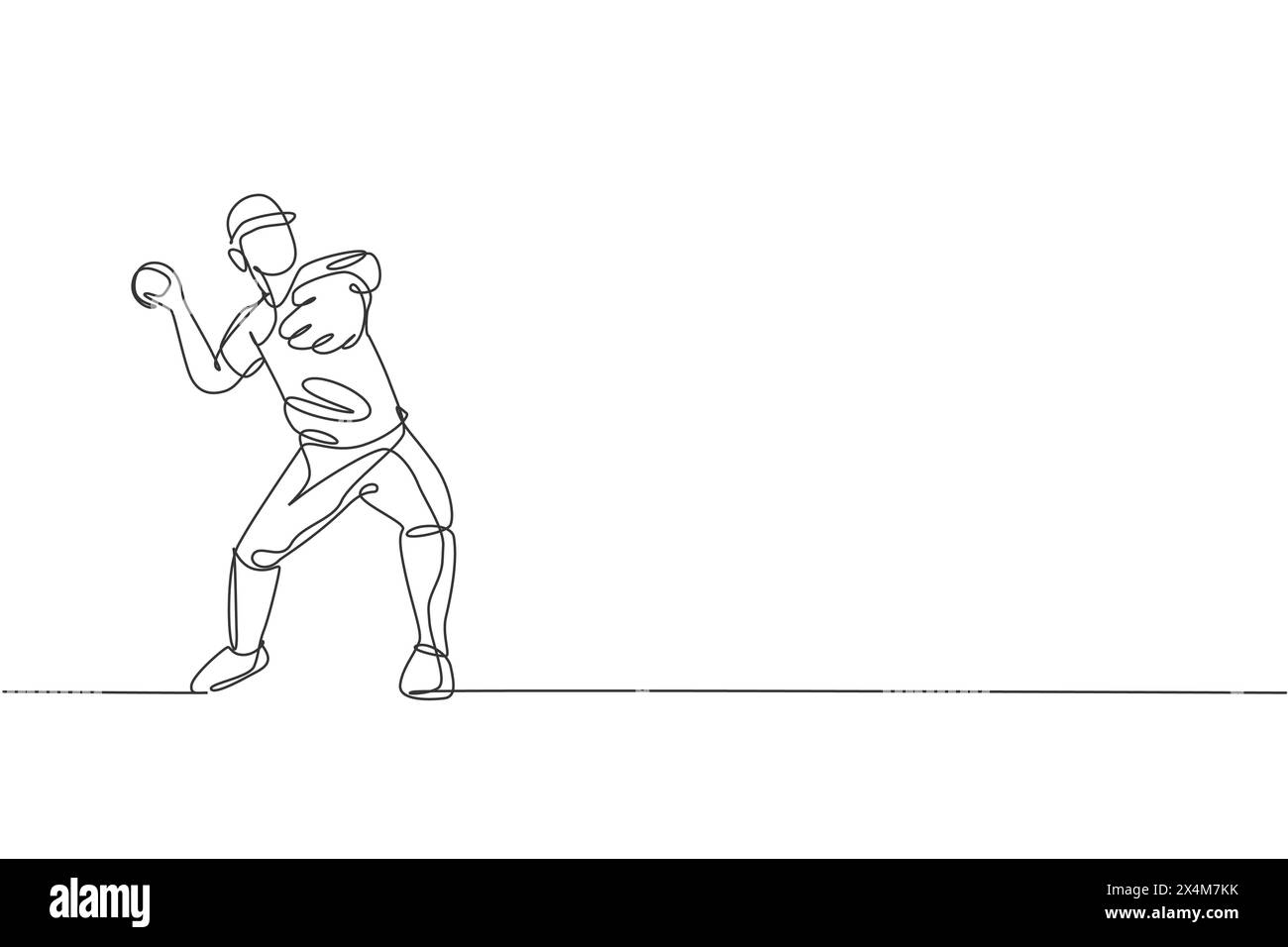 Single continuous line drawing young agile man baseball player practice ...