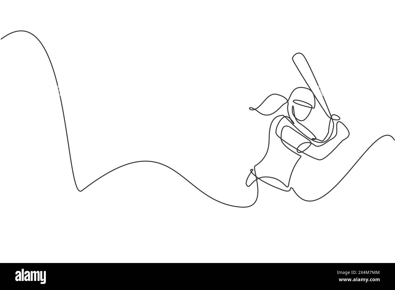 One continuous line drawing of young sporty woman baseball player train ...