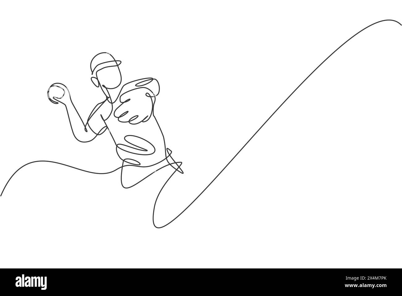 One single line drawing young energetic man baseball player throw the ...