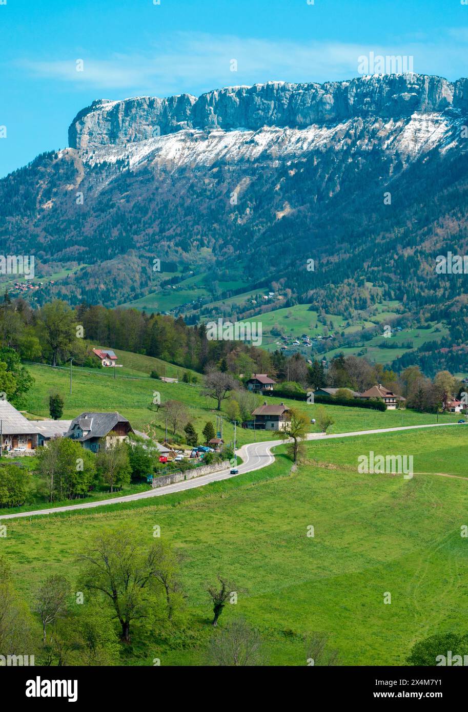 Aerial view of mountains and green landscapes around the castle of ...