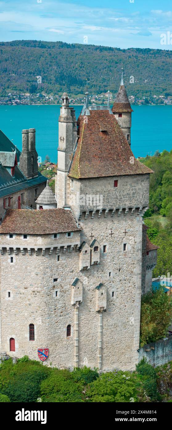 Aerial view of the Chateau de Menthon is a medieval castle located in ...