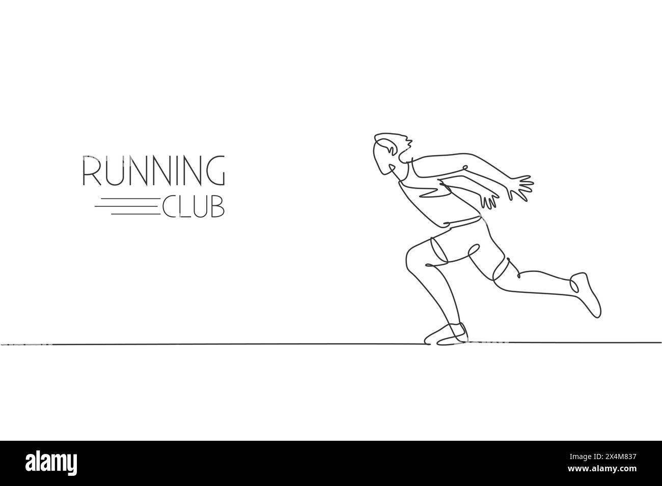 One single line drawing of young energetic man runner sprint run so ...