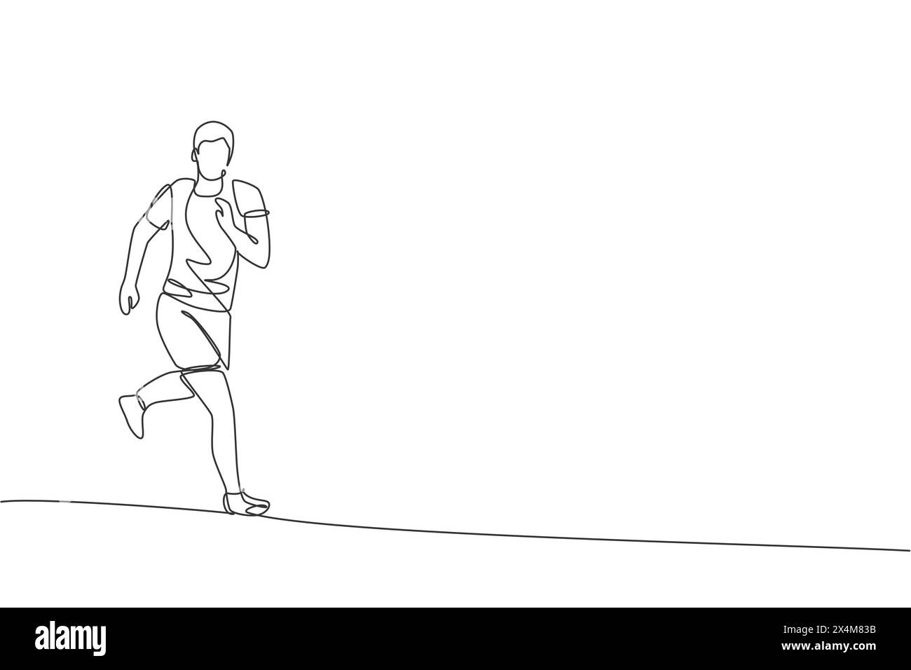 One continuous line drawing of young man athlete runner focus jogging ...