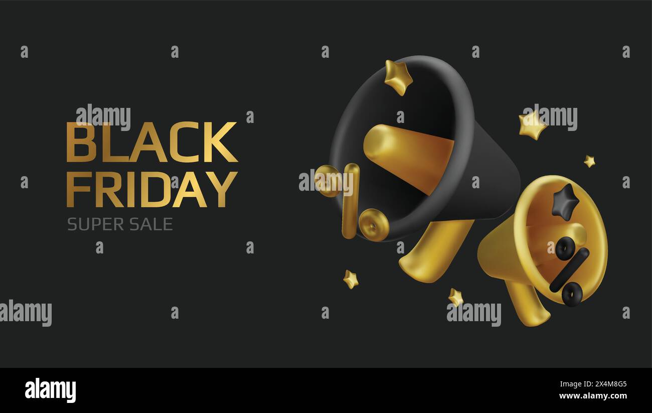 Black Friday super sale. Promo background with realistic 3d cartoon ...