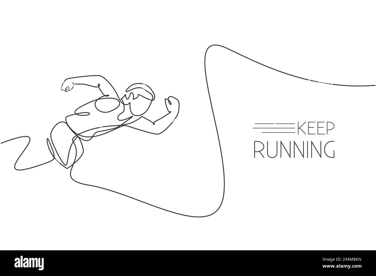 One continuous line drawing of young sporty man runner focus to sprint ...