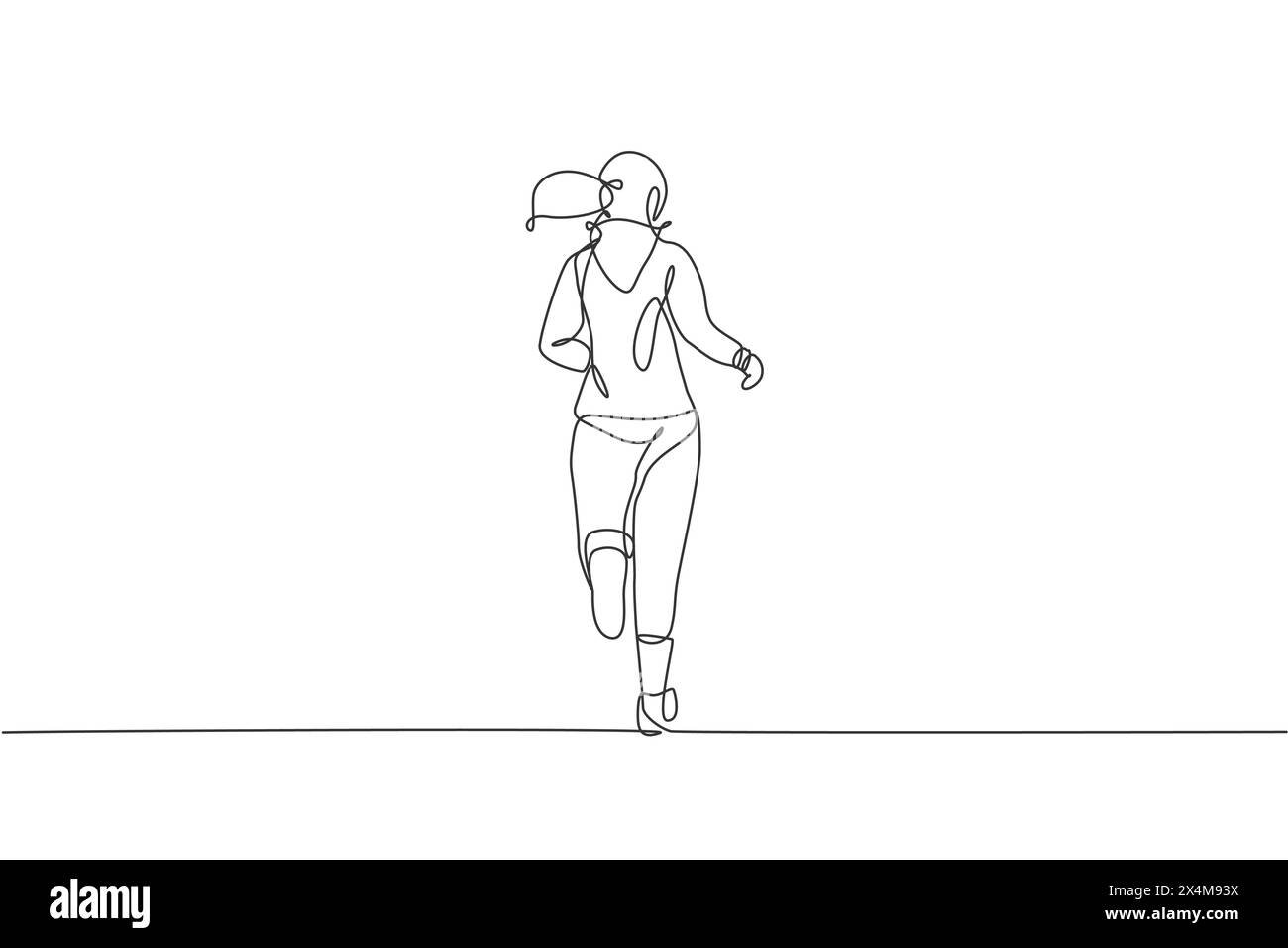 Single continuous line drawing of young happy health runner woman relax ...