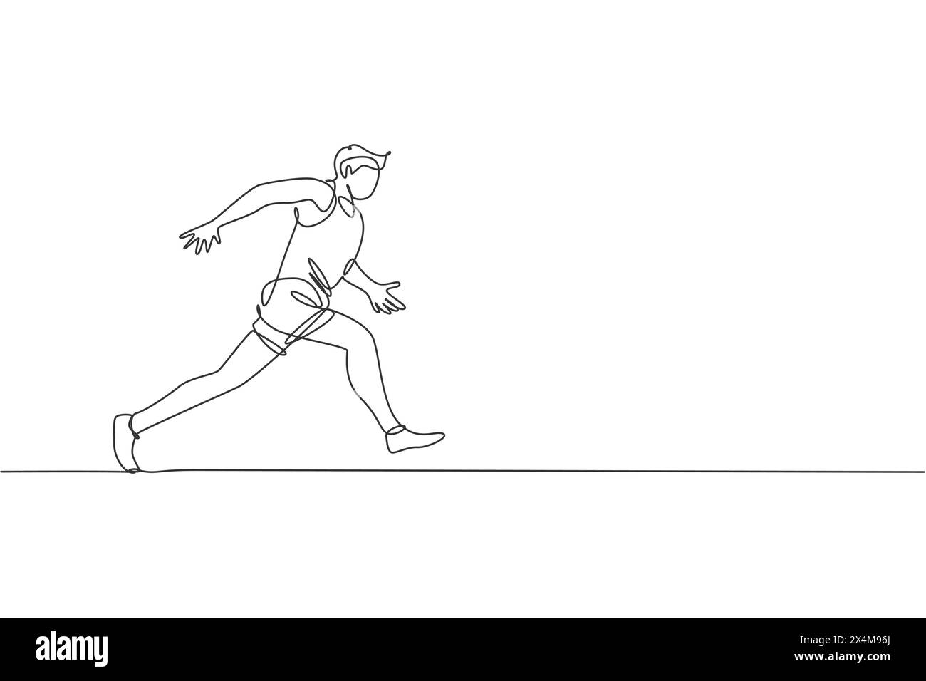 One continuous line drawing of young sporty man runner focus running on ...