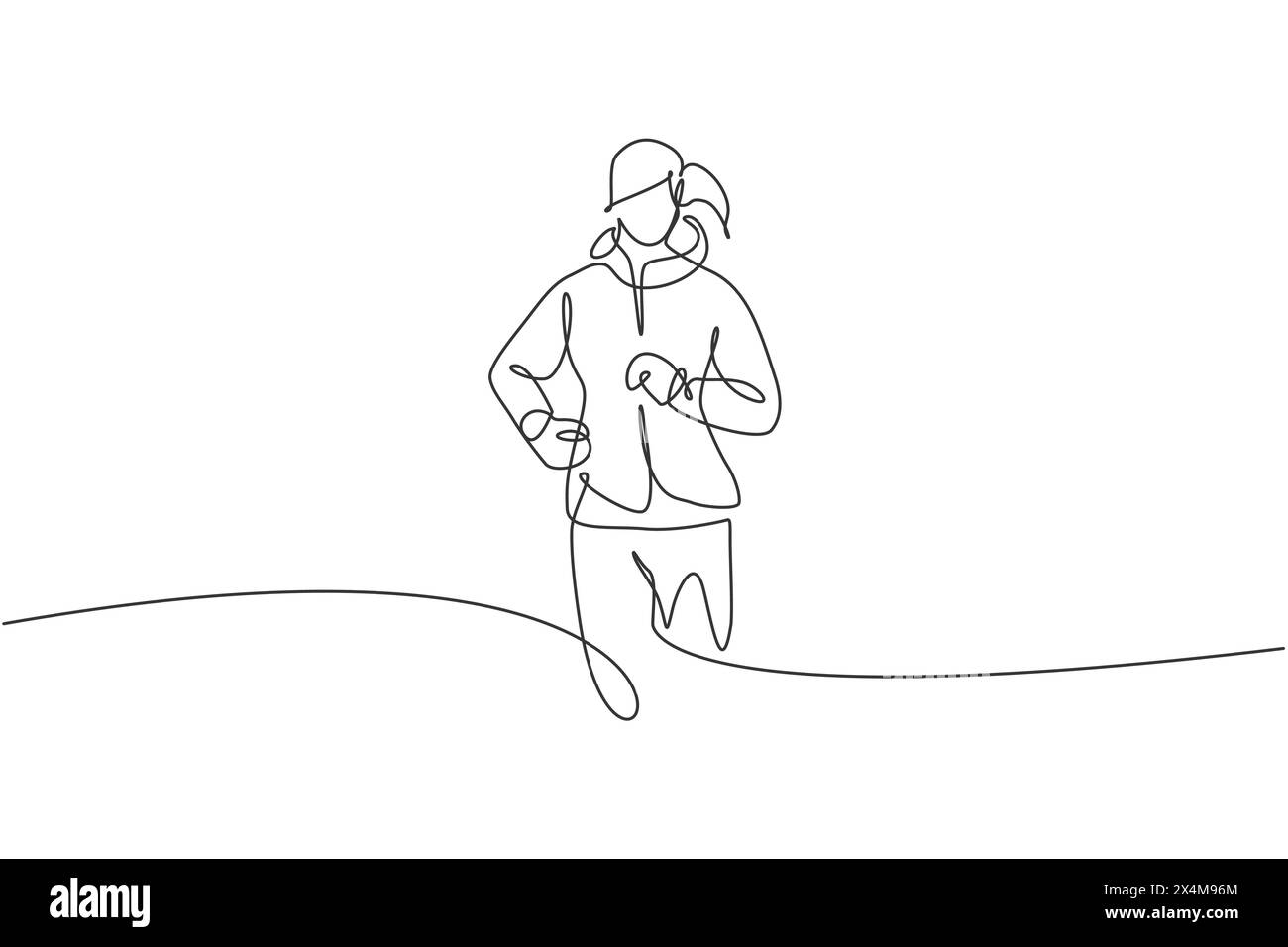 One continuous line drawing of young sporty runner woman relax running ...