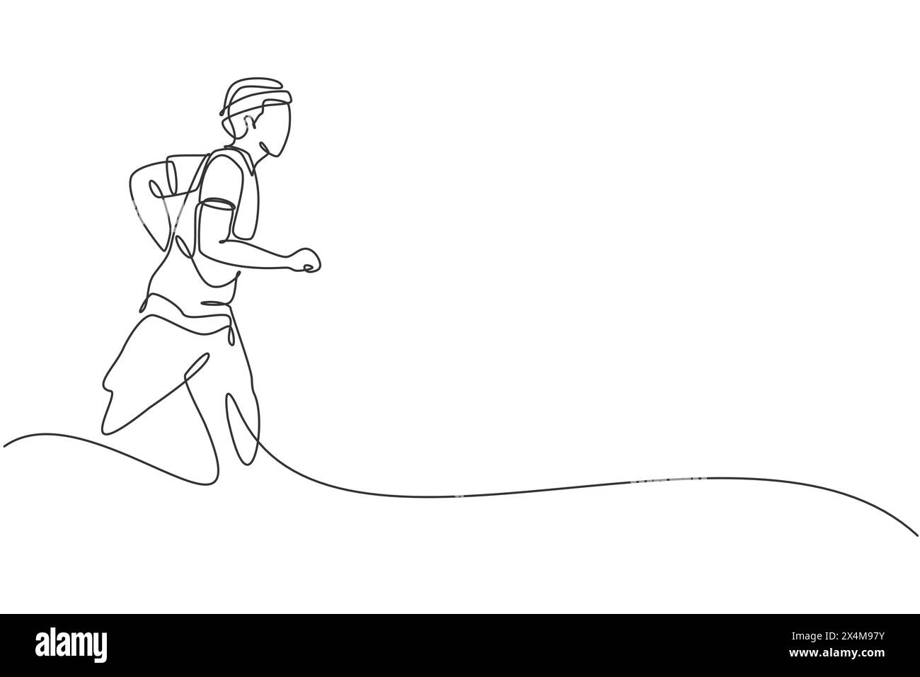 One continuous line drawing of young sporty runner man relax running at ...