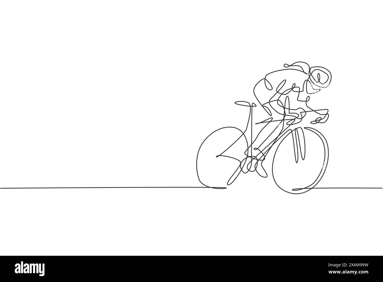 One single line drawing young energetic woman bicycle racer focus train ...