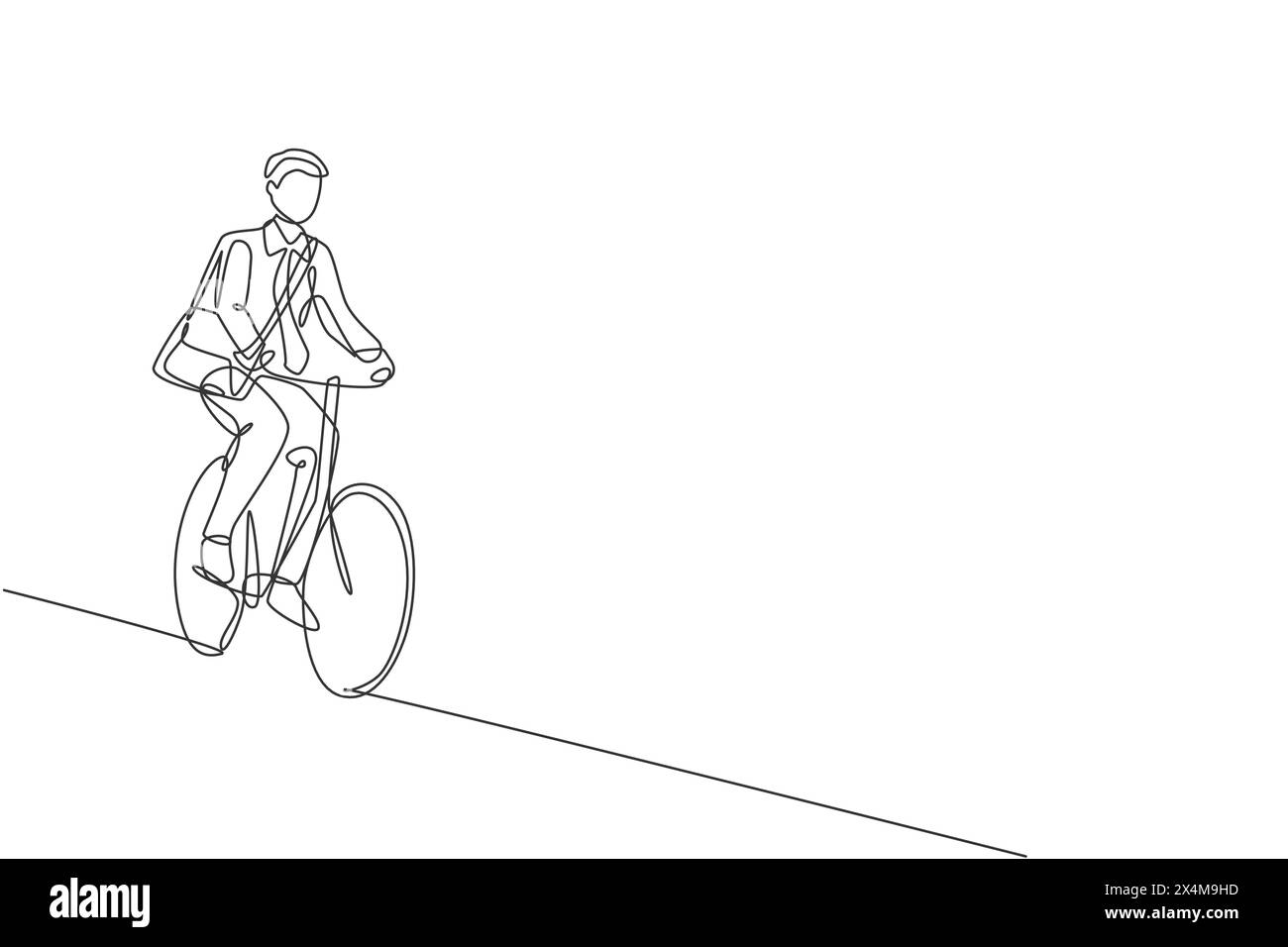 One continuous line drawing of young professional manager man cycling ...