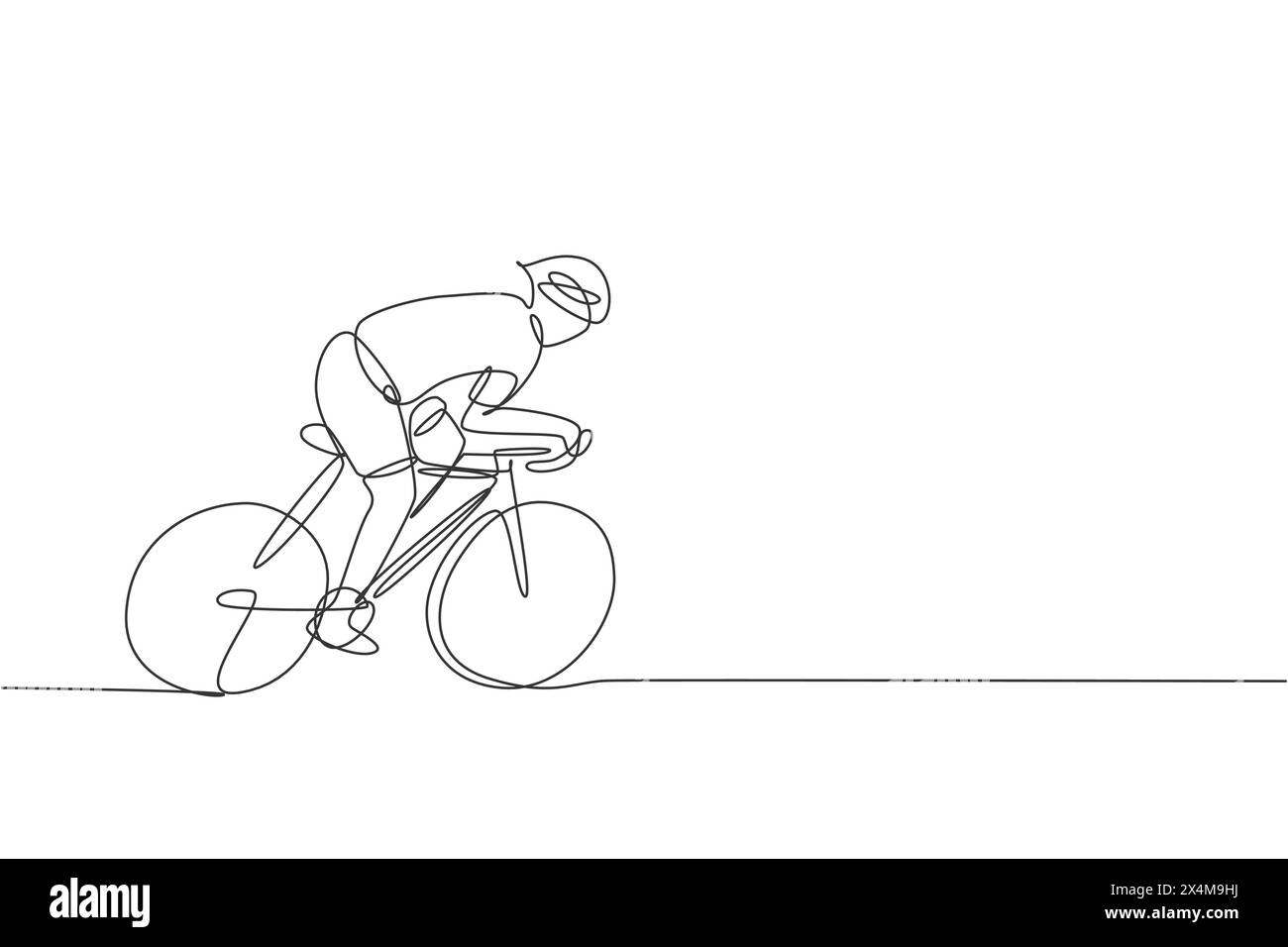 One single line drawing of young energetic man bicycle racer improve ...
