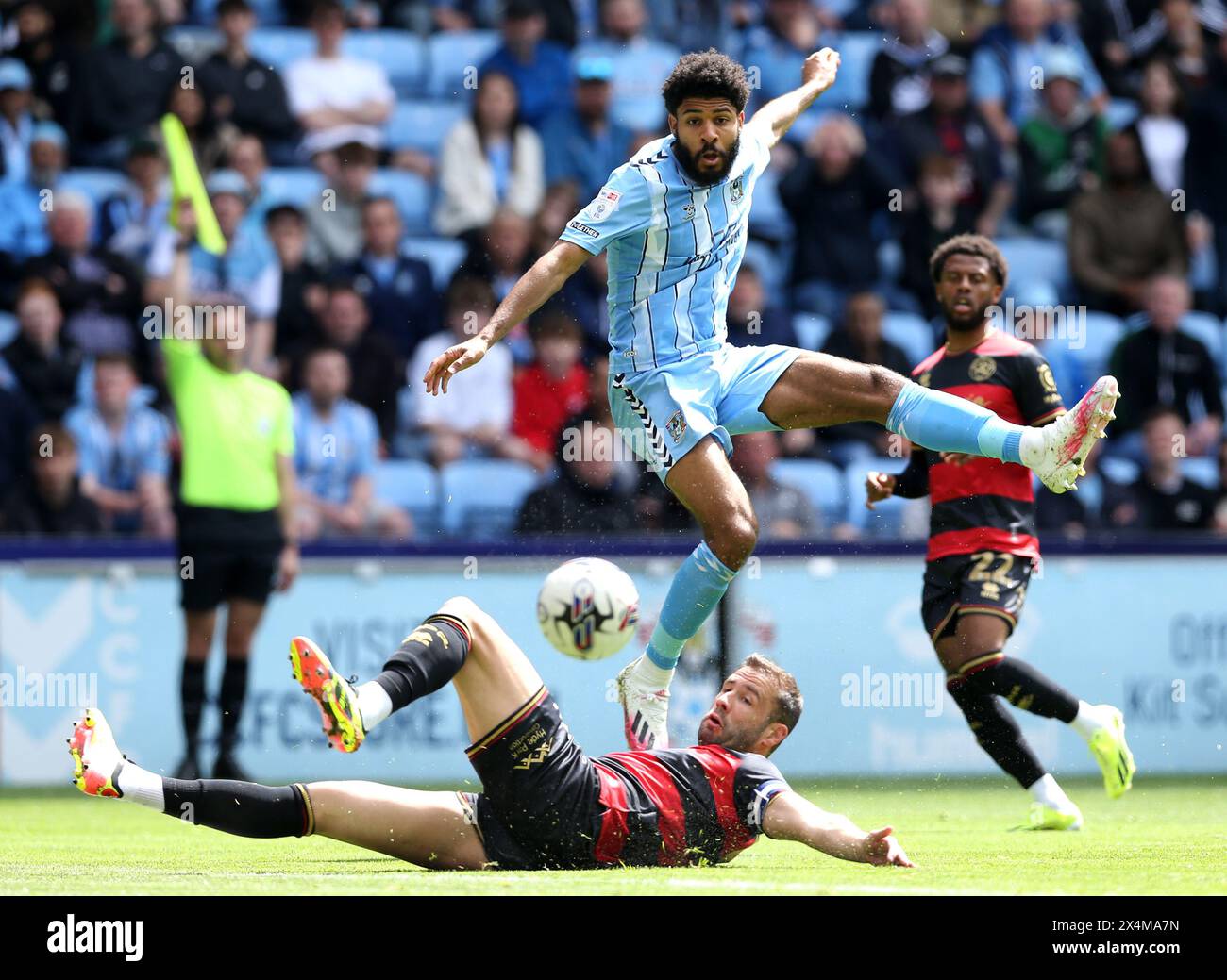 Queens Park Rangers' Steve Cook and Coventry City's Ellis Simms battle ...