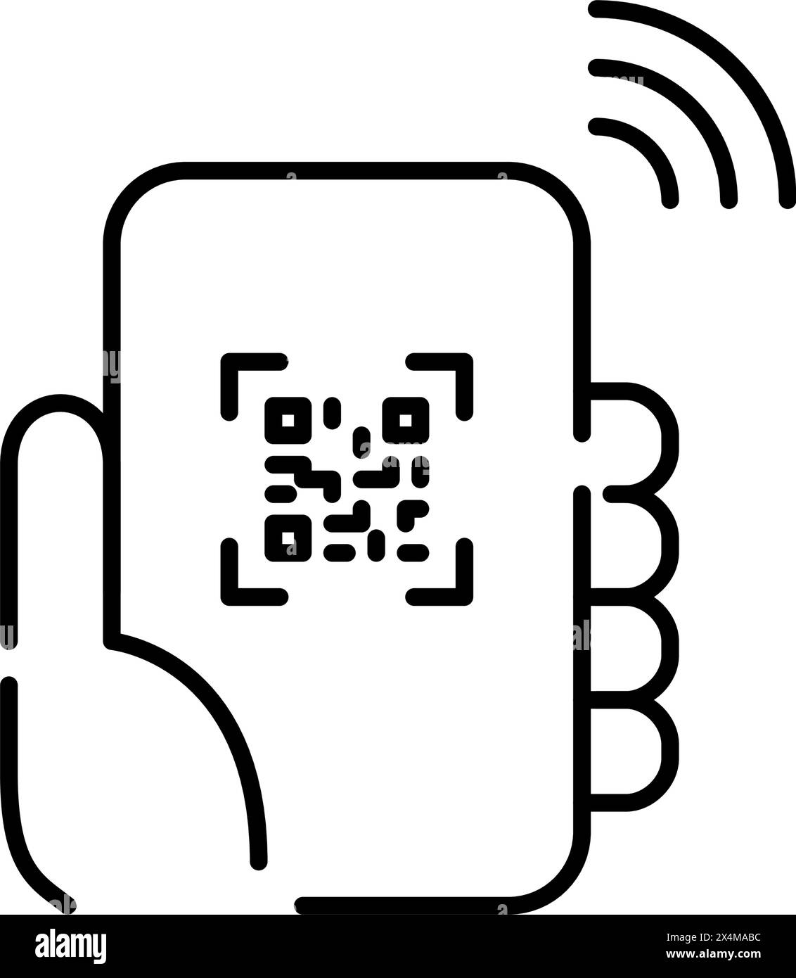 Hand holding smartphone scanning qr code with wi-fi symbol. Accessing networks and seamless ...
