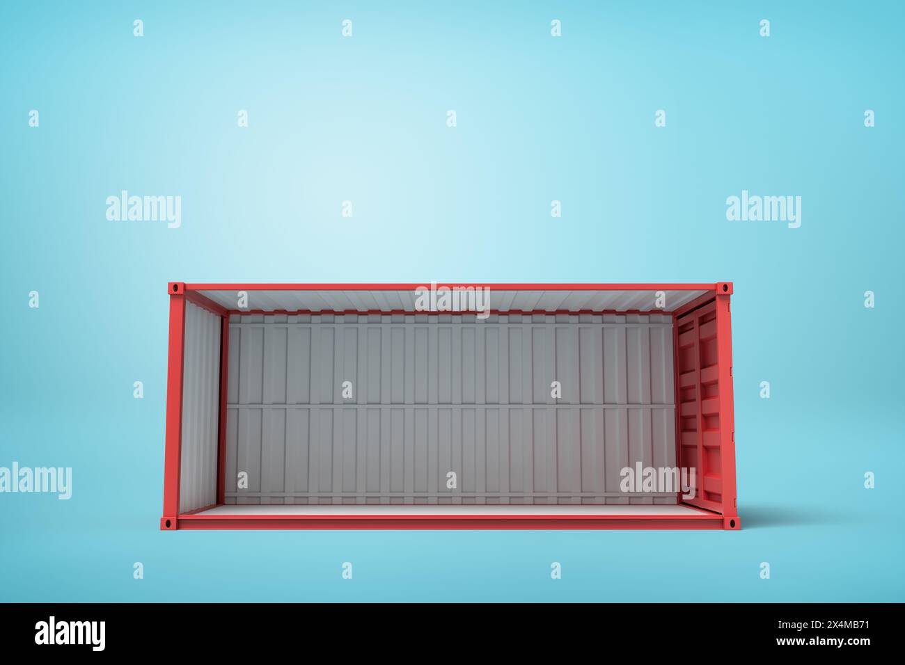 3d rendering of empty red cargo container with one side off standing on ...