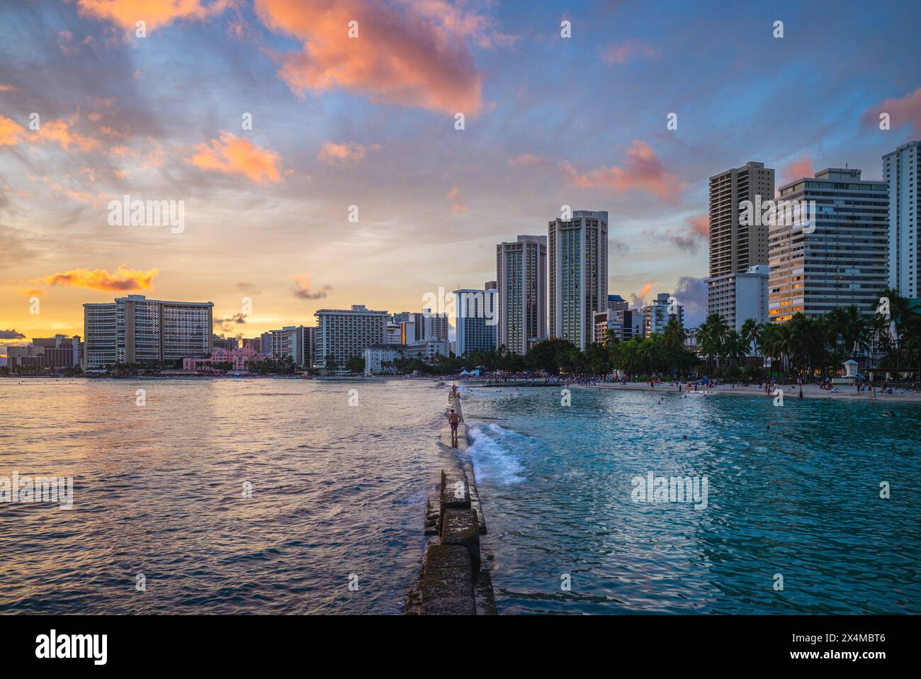 scenery of Honolulu at Waikiki beach, Oahu island of Hawaii in United ...