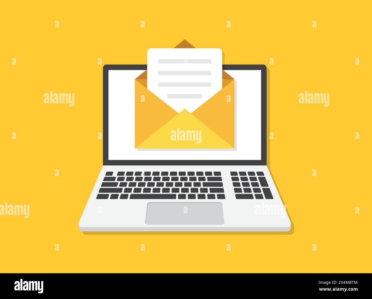 Laptop icon in flat style. Computer vector illustration on isolated background. Email ...