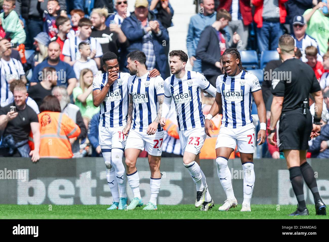 West Bromwich, UK. 04th May, 2024. Grady Diangana, Alex Mowatt, Mikey ...
