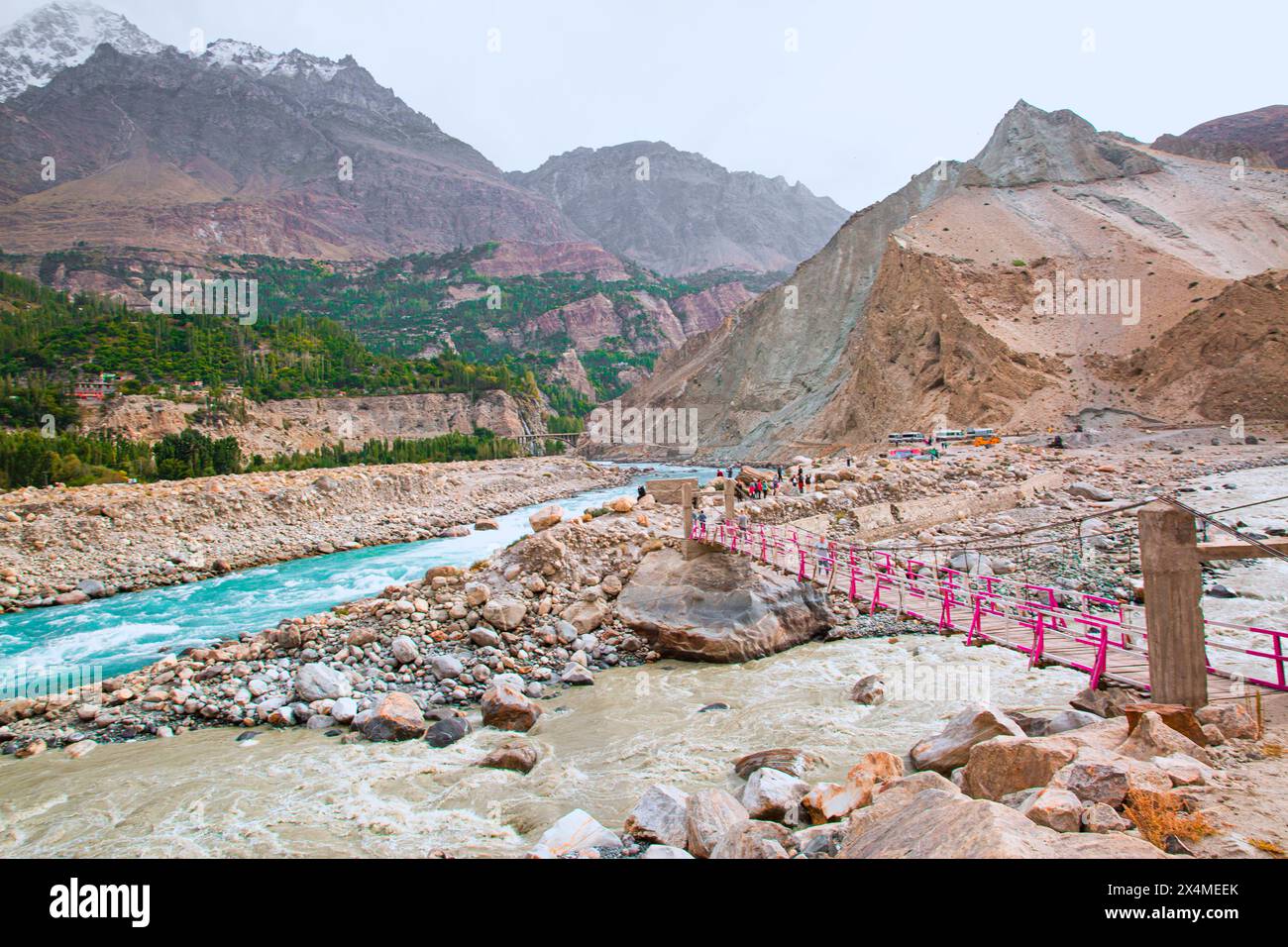 Nagar river and beautiful mountains landscape in Nagar, Gilgit ...