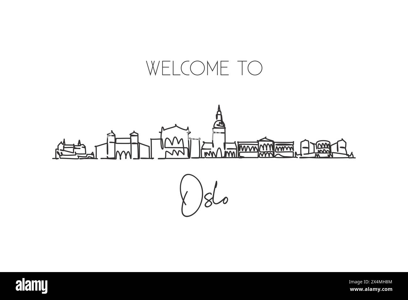 One single line drawing of Oslo city skyline, Norway. World historical ...