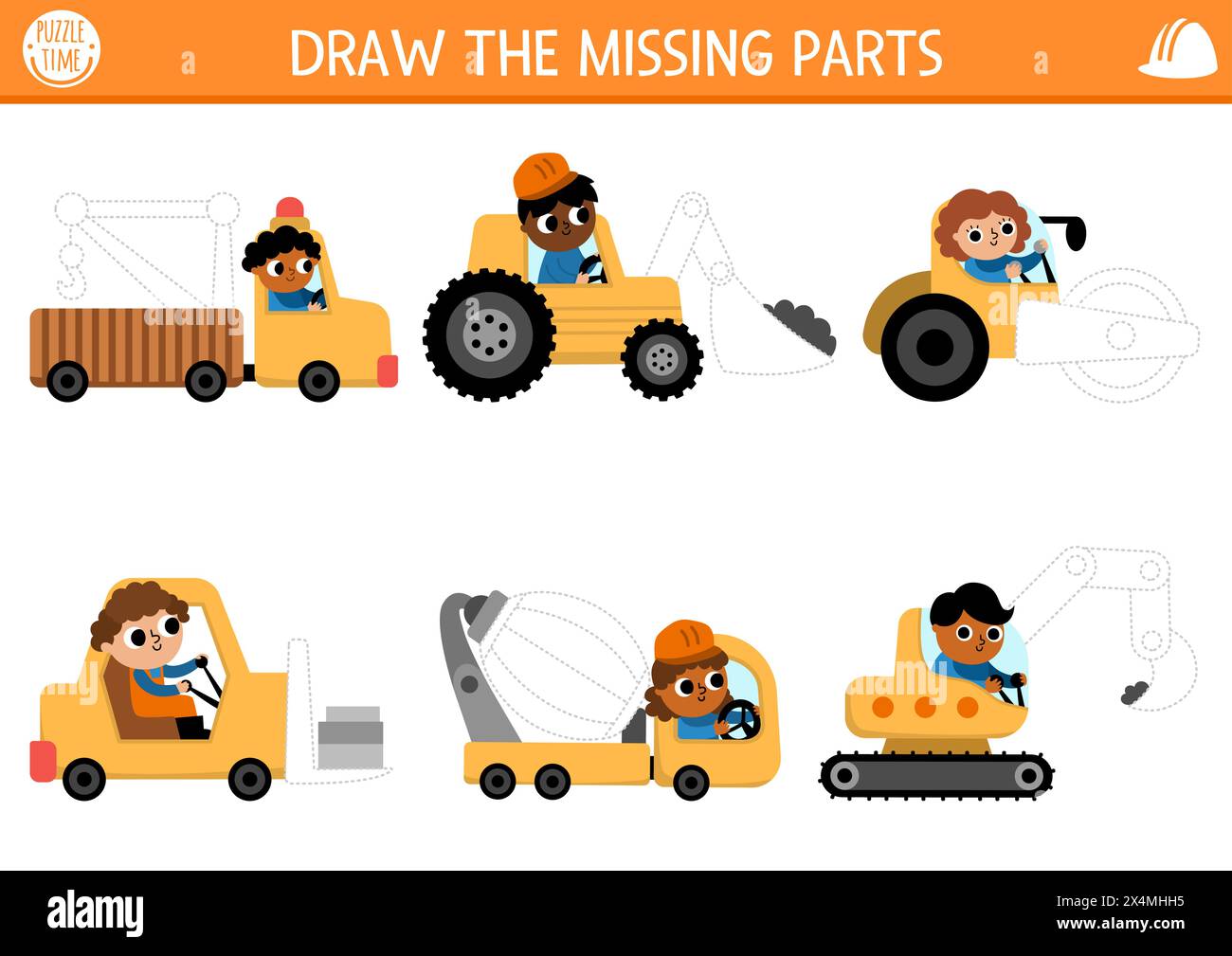 Construction site drawing, writing, tracing activity for kids with ...