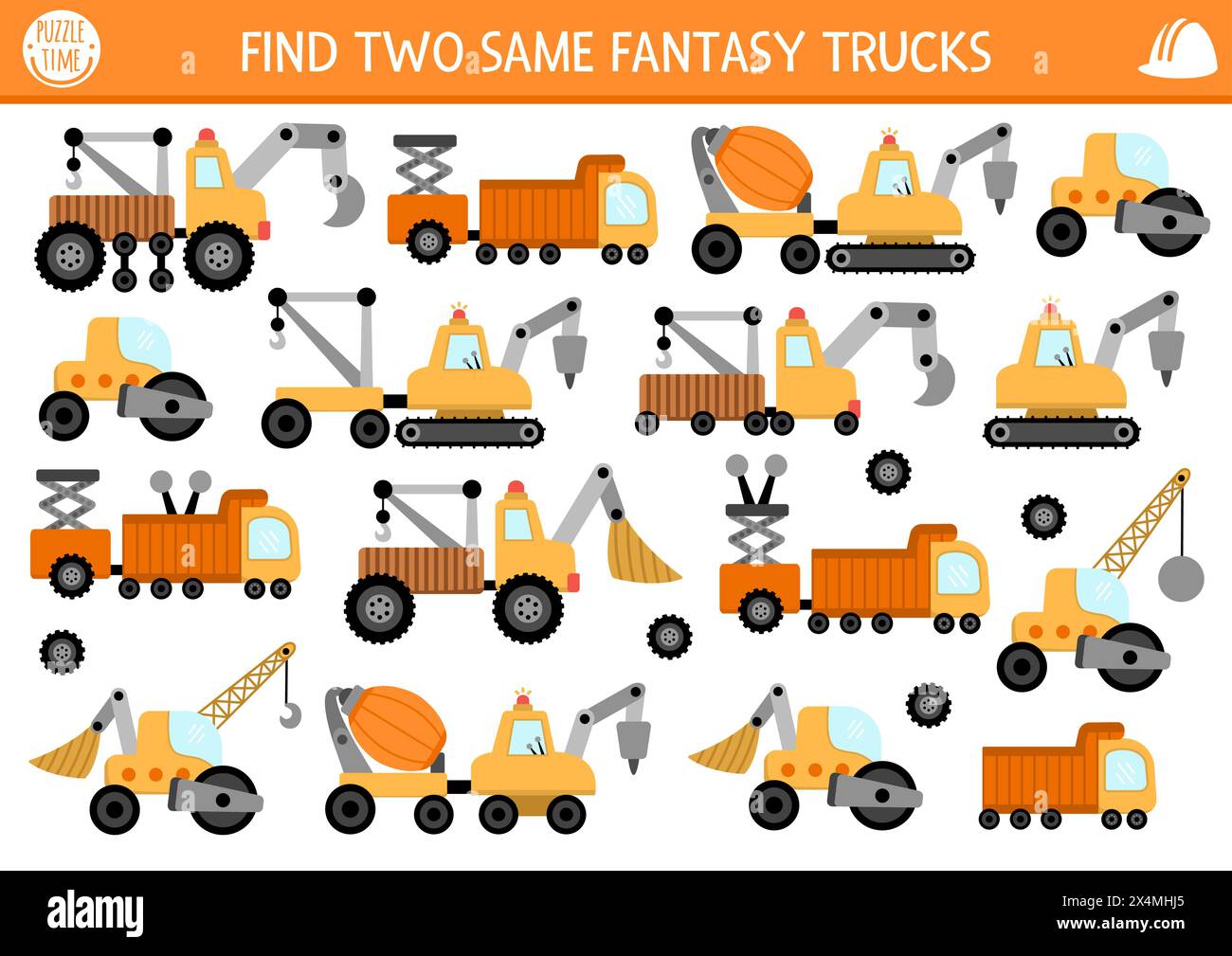 Find two same special fantasy cars. Construction site matching activity ...
