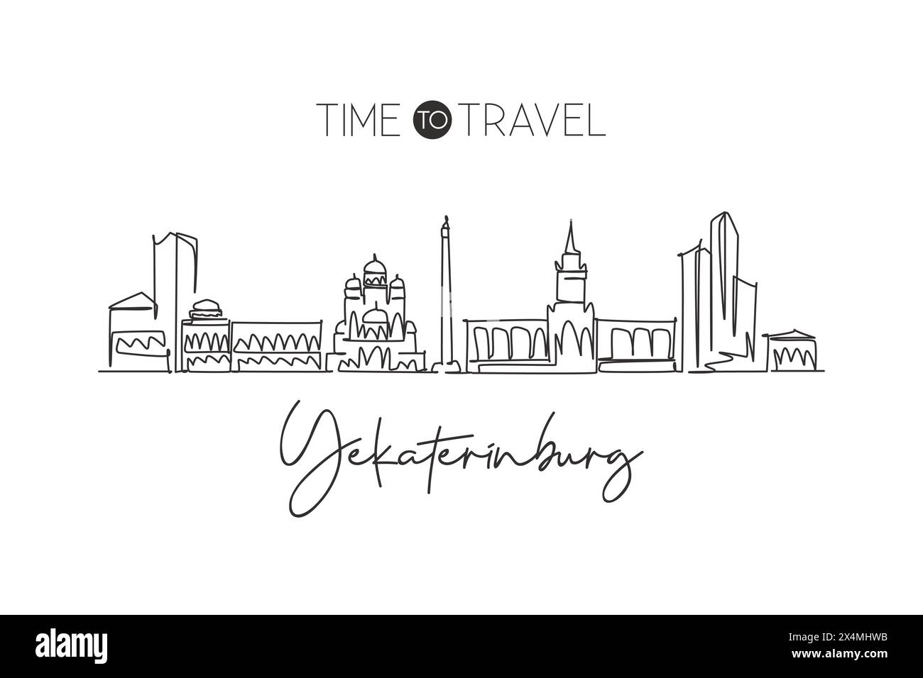 One single line drawing Yekaterinburg city skyline, Russia. World town ...