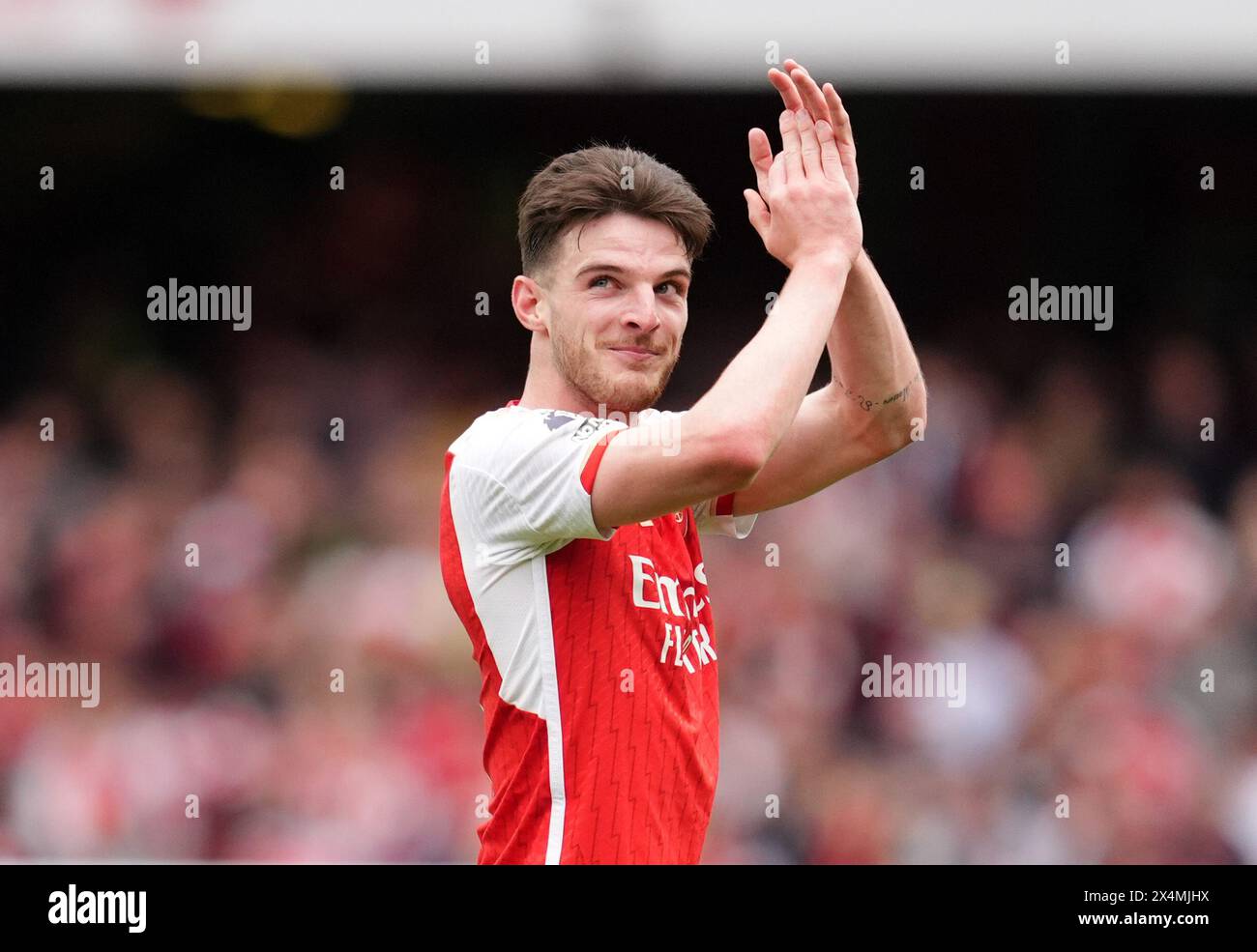 Arsenal's Declan Rice celebrates after the Premier League match at the ...