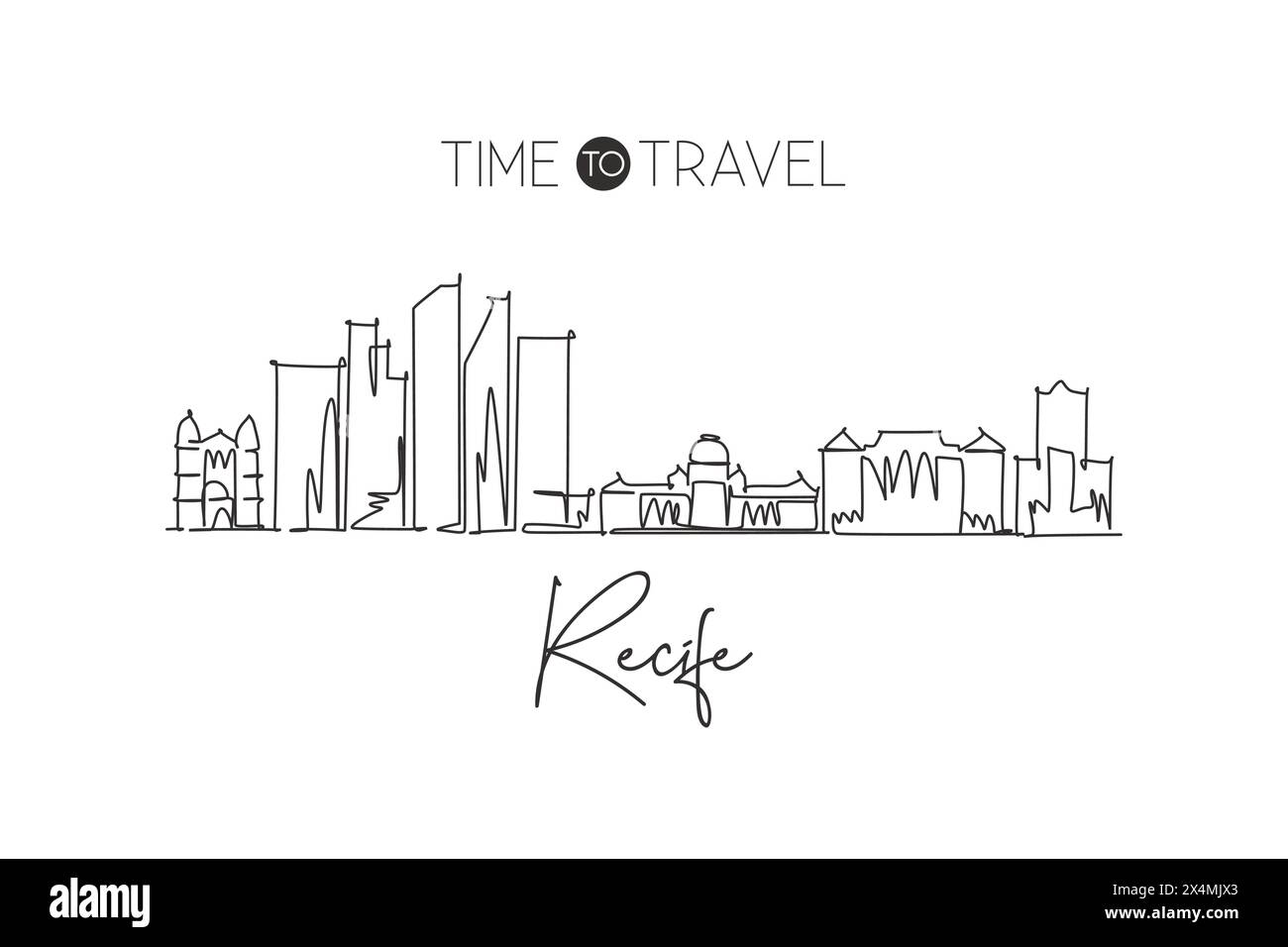 One continuous line drawing of Recife city skyline, Brazil. Beautiful ...