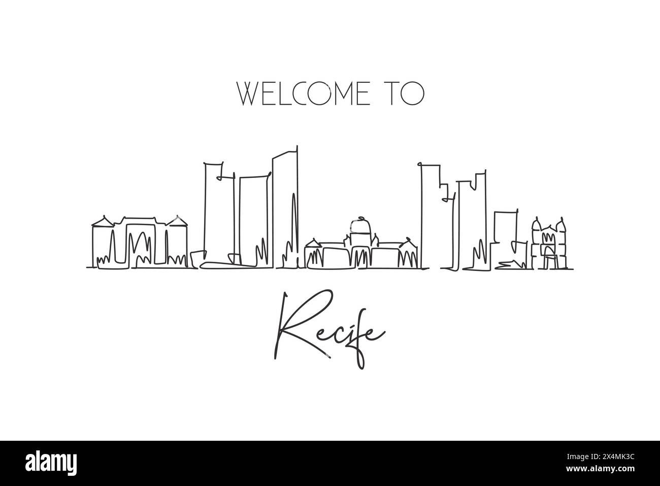 One single line drawing of Recife city skyline, Brazil. World ...