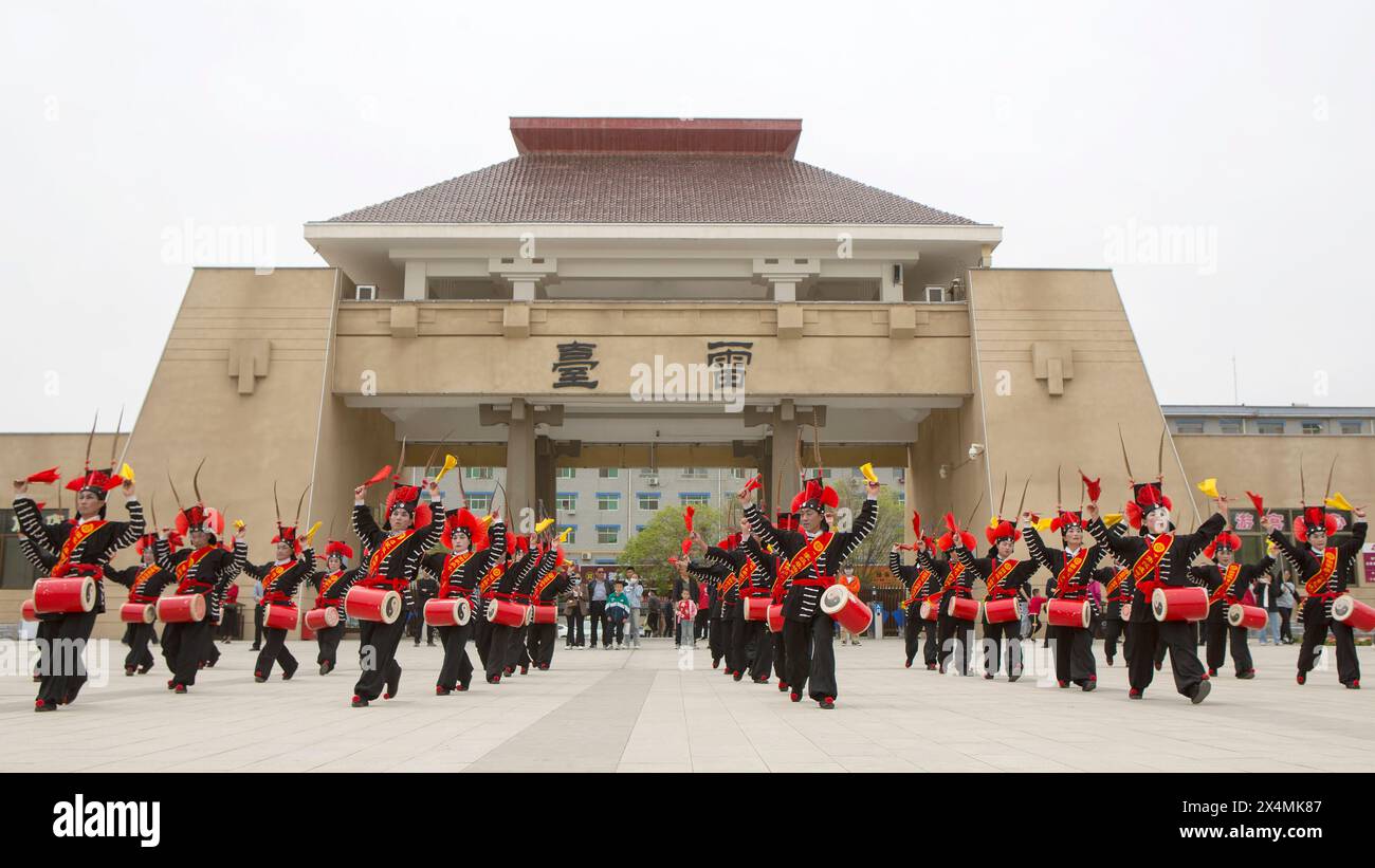 Wuwei, China's Gansu Province. 3rd May, 2024. Drum dancers perform for ...