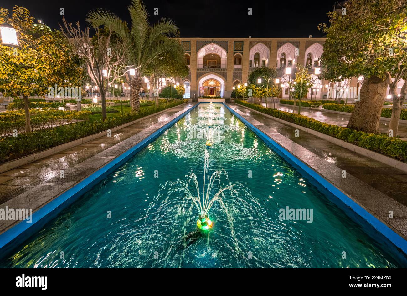 Abbasi Hotel, Iran - March 4, 2024: Lighted garden path leading to an ...
