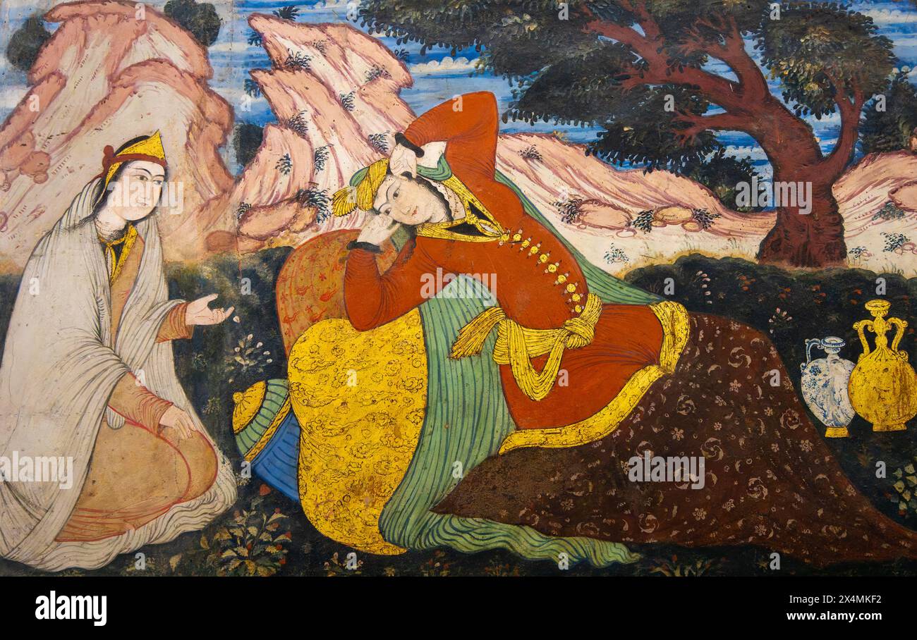 Chehel Sotoun Palace, Iran - March 5, 2024: Detailed mural depicting ...