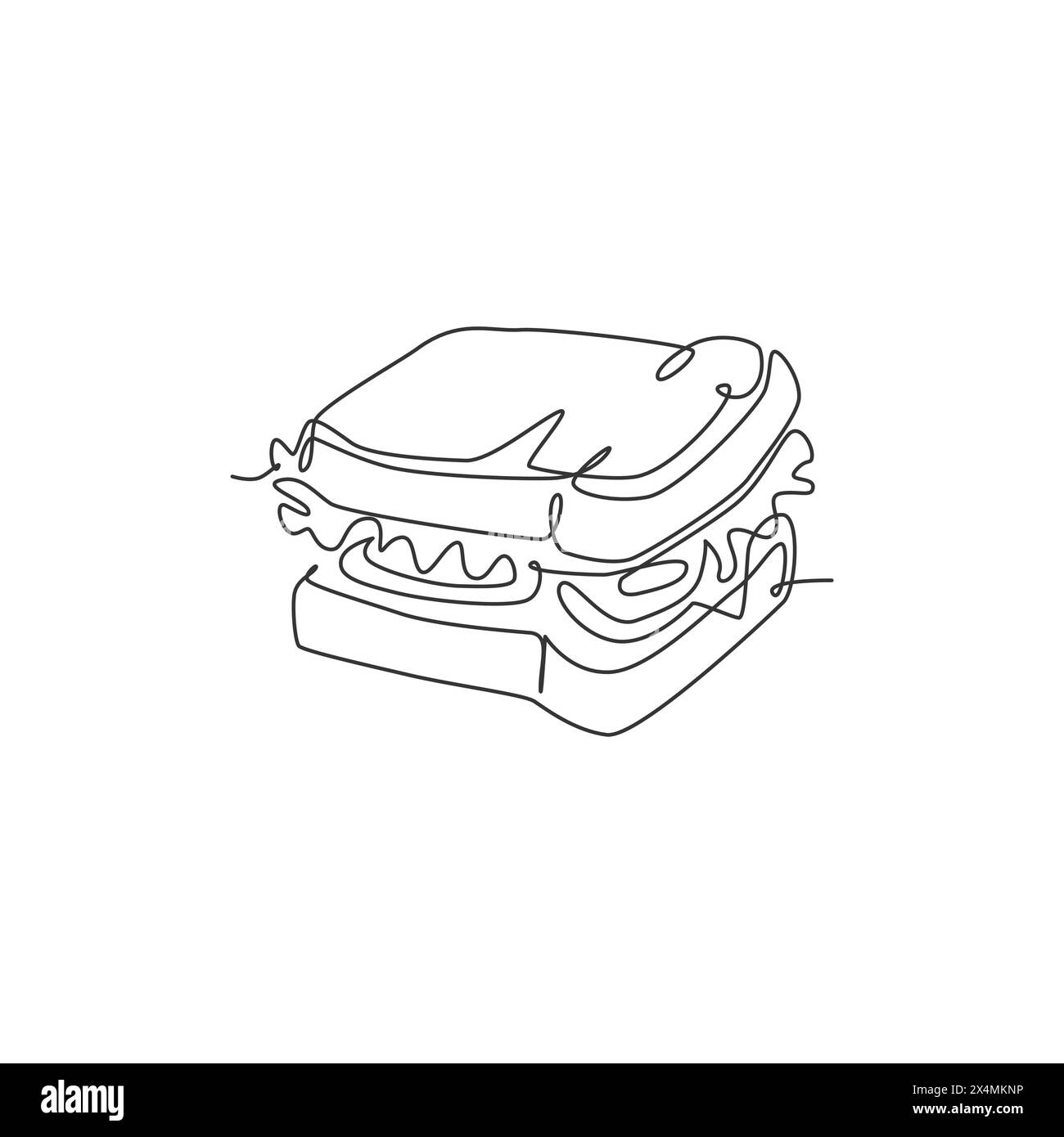 One single line drawing of fresh sandwich logo vector graphic art ...