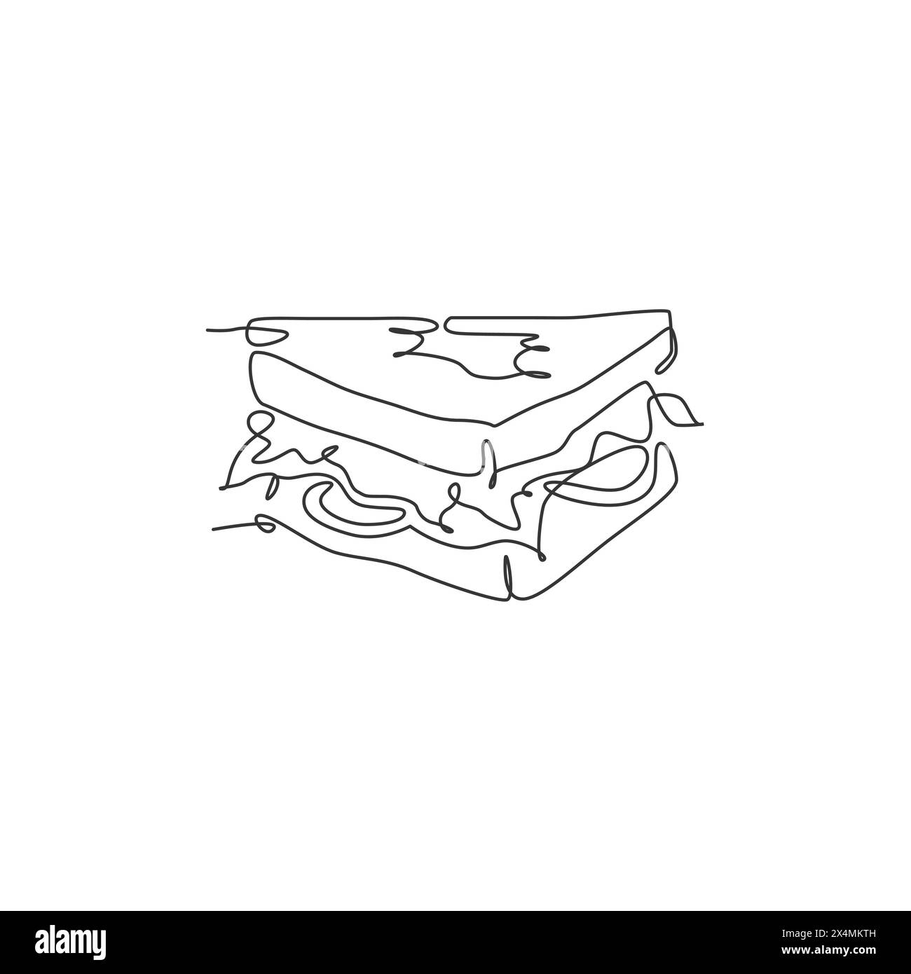 Single continuous line drawing of stylized American sandwich logo label ...