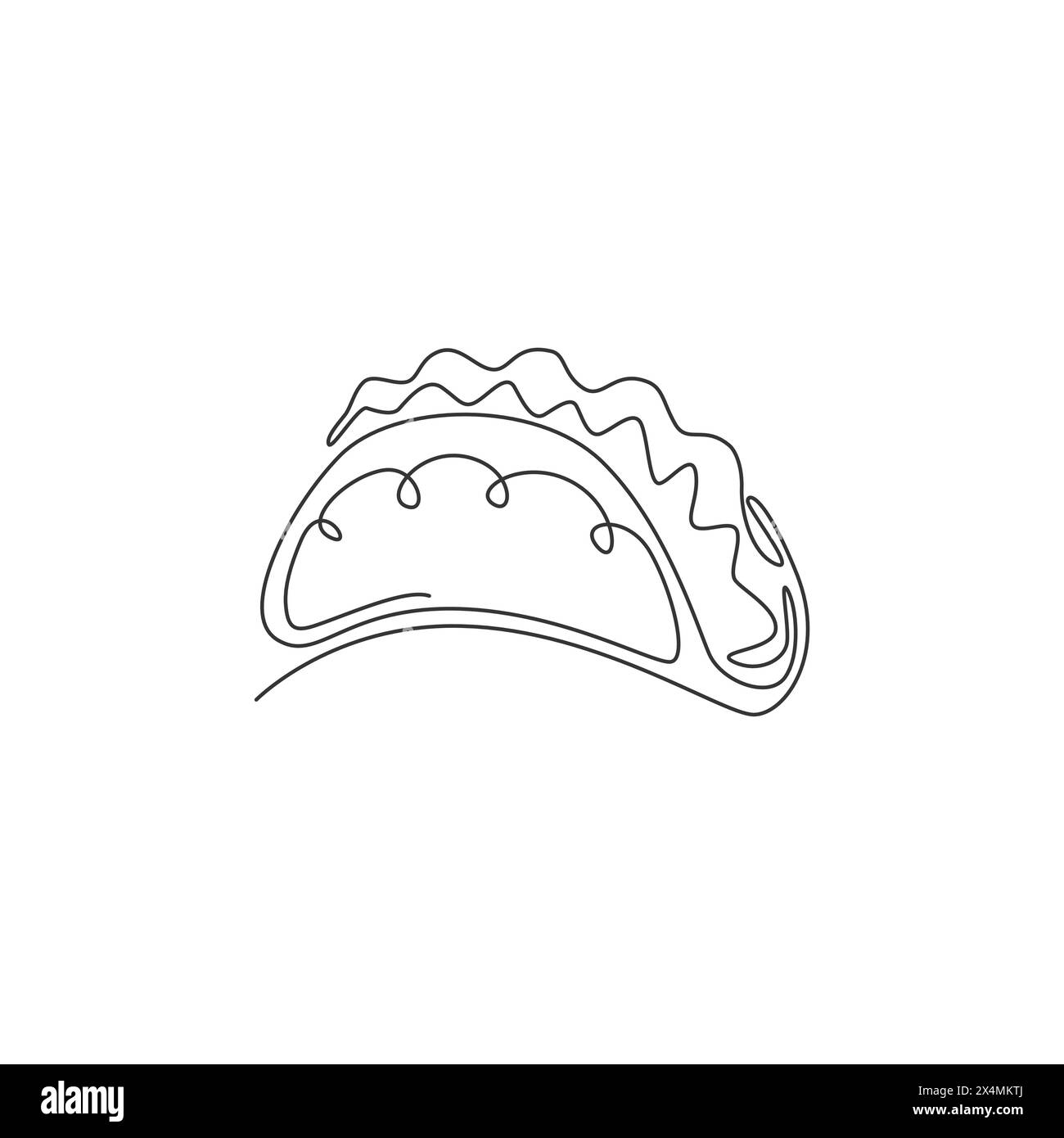 Single continuous line drawing of stylized Mexican tacos logo label ...