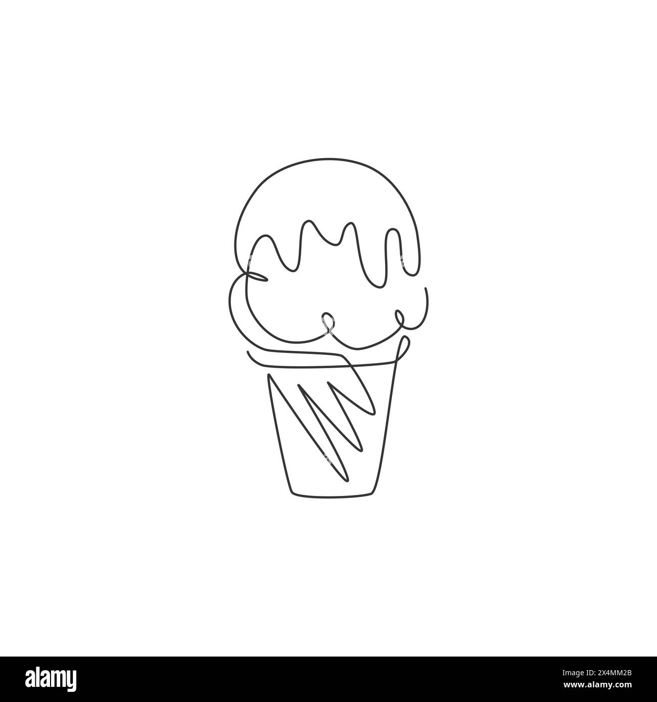 Single continuous line drawing of stylized sweet ice cream cone logo ...
