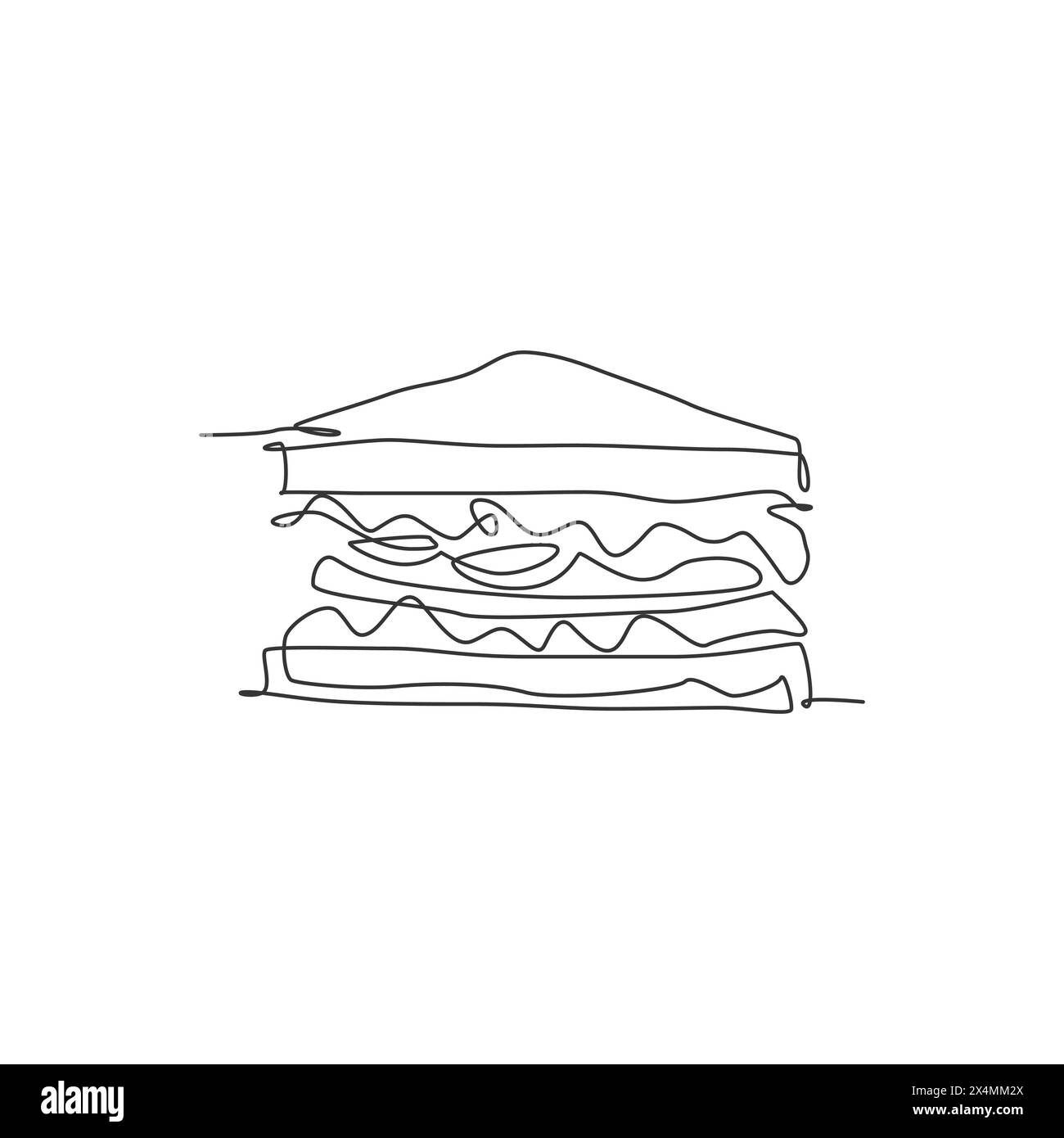 Single continuous line drawing of stylized sandwich logo label. Emblem ...