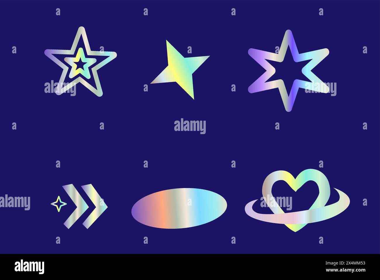 Y2k elements set with gradient, 2000s holographic stickers in retro 00s ...