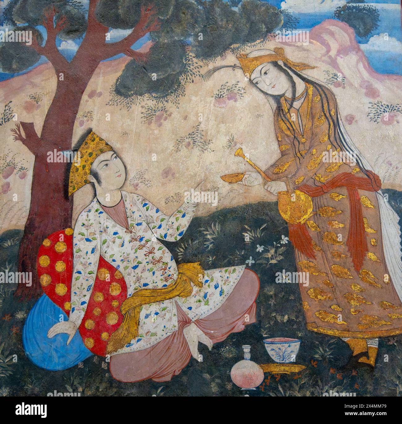 Chehel Sotoun Palace, Iran - March 5, 2024: Detailed mural depicting ...