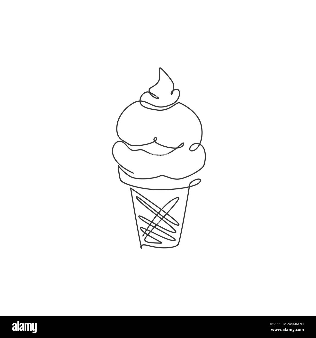 One continuous line drawing of fresh delicious American ice cream cone ...