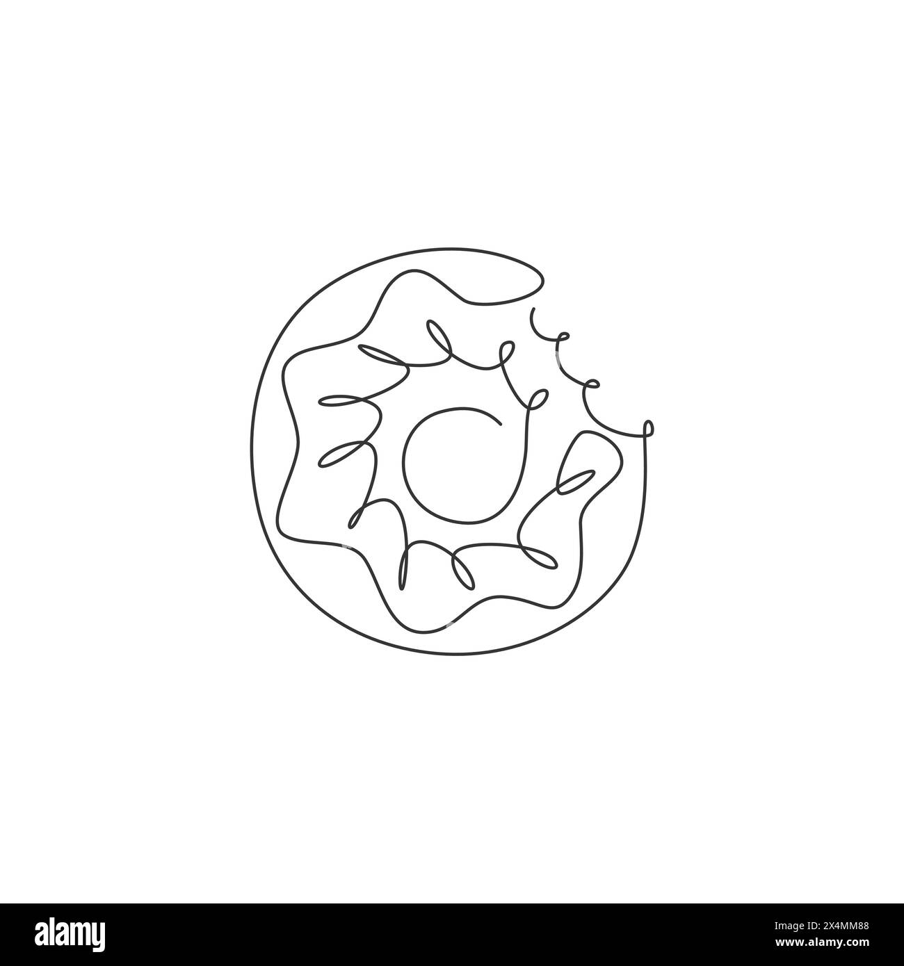 Single continuous line drawing of stylized donut store logo label ...