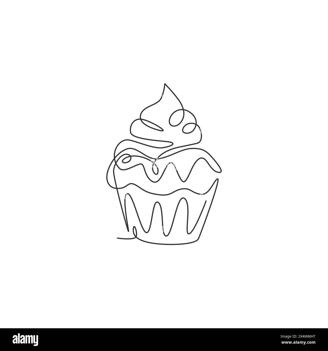 One single line drawing of fresh sweet muffin cake online shop logo ...