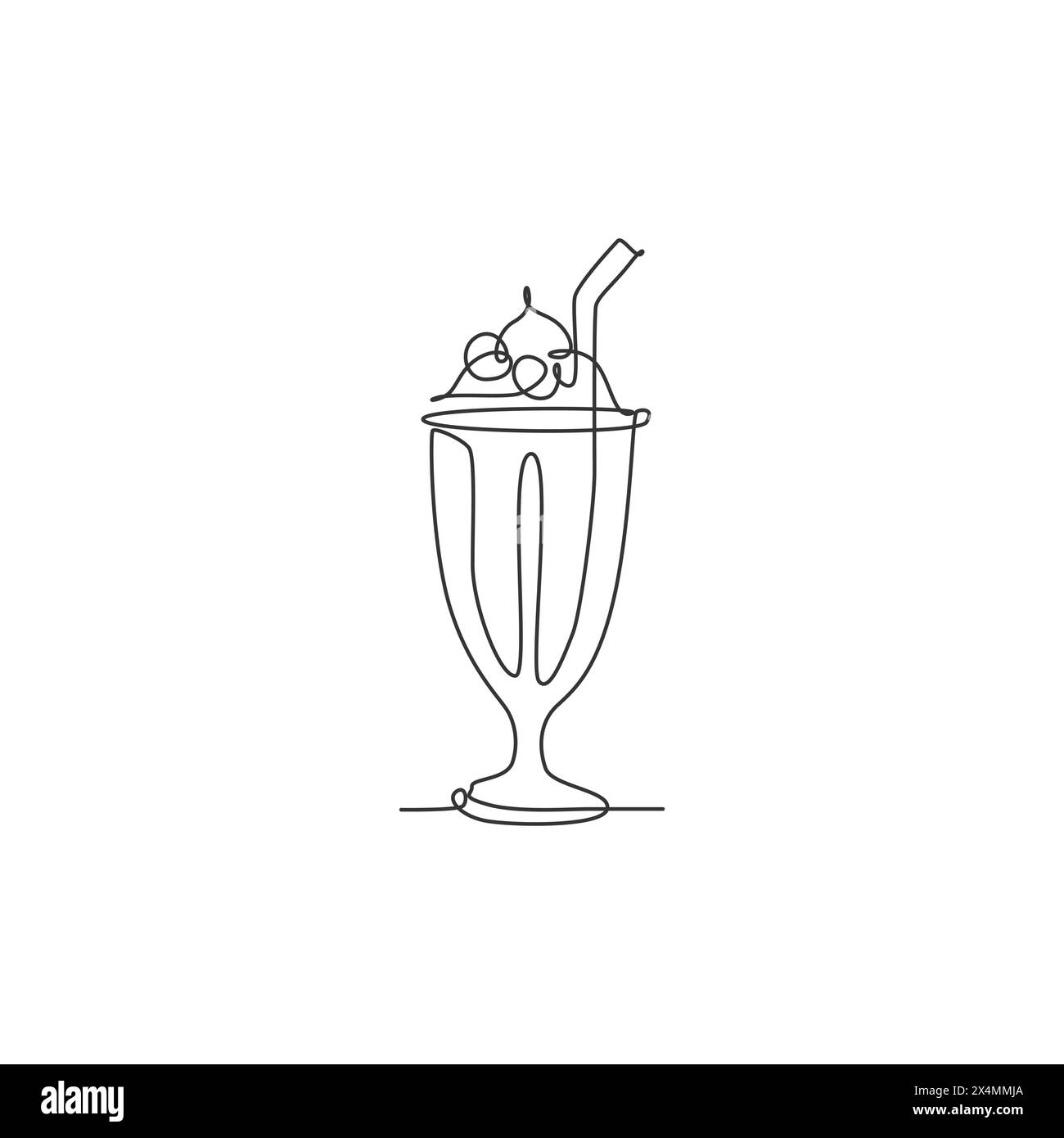 Single continuous line drawing stylized topping milkshake drink shop ...